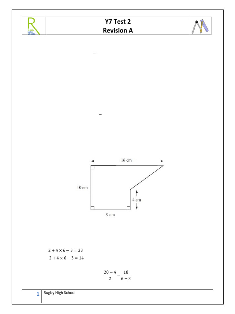 Y7 Test 2 Revision A | PDF | Arithmetic | Mathematics