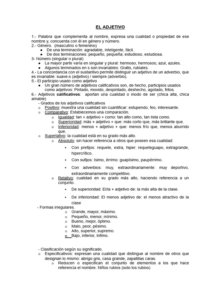 Guía Completa sobre Adjetivos en Español | PDF | Adjetivo | Sustantivo