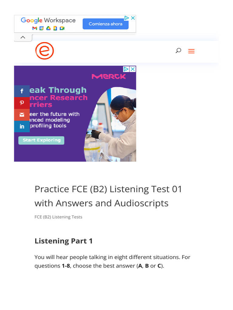 FCE B2 Listening Test Practice 01 | PDF