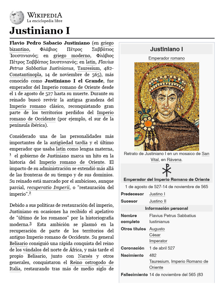 Justiniano I: Emperador Bizantino y Legado | PDF | Justiniano I ...