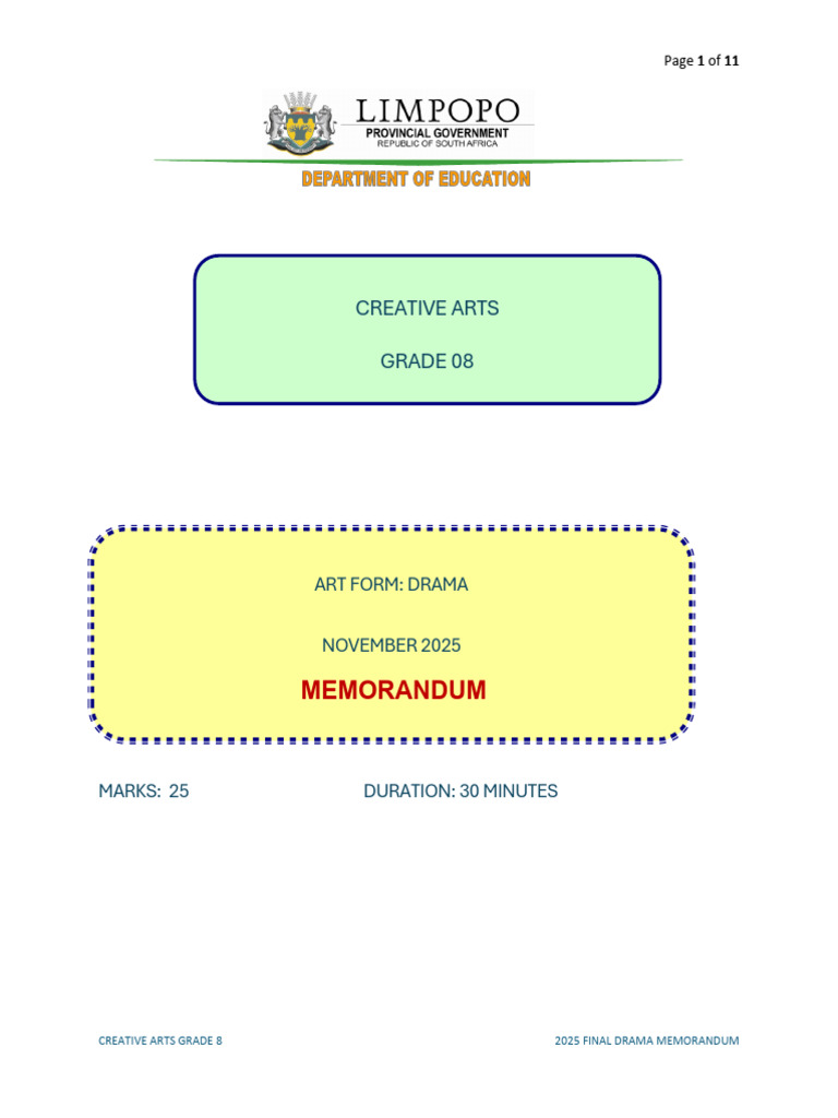 Creative Arts Drama Grade 8 Term 4 Marking Guideli_251110_094443 | PDF ...
