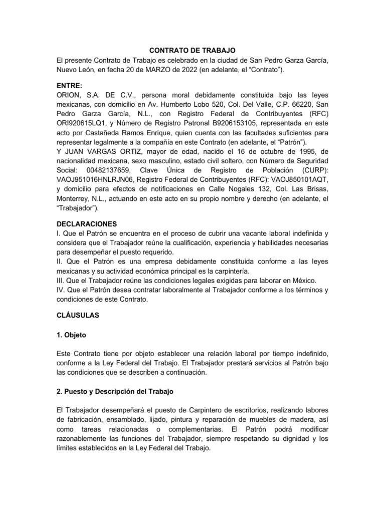 Contrato PDF | PDF | Derecho laboral | Tiempo de trabajo