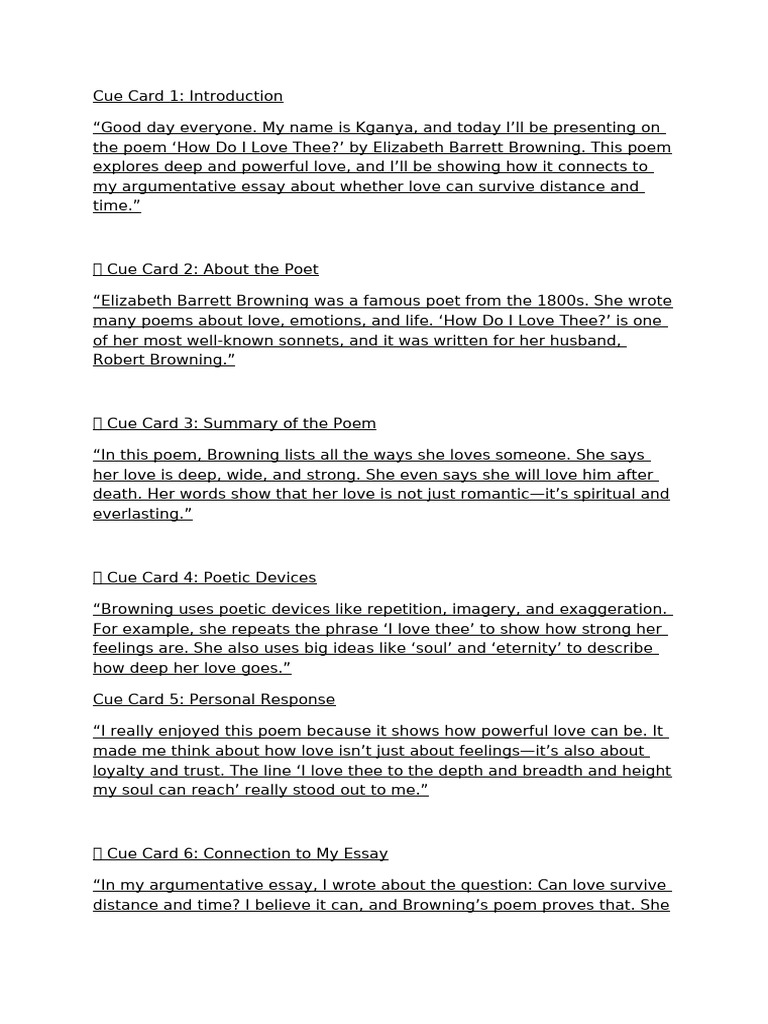 Cue Cards for My English Presntation | PDF