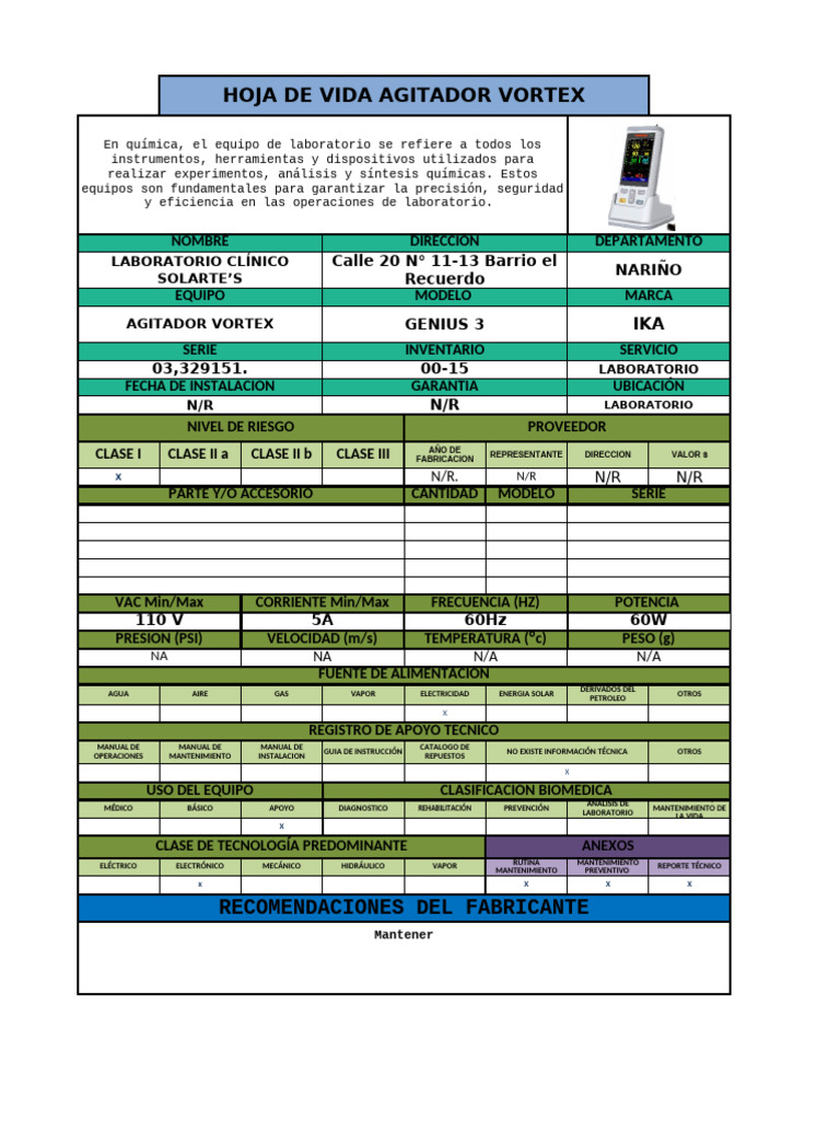HOJAS DE VIDA AGITADOR VORTEX LABORATORIO SOLARTE 2025 | PDF | Laboratorios