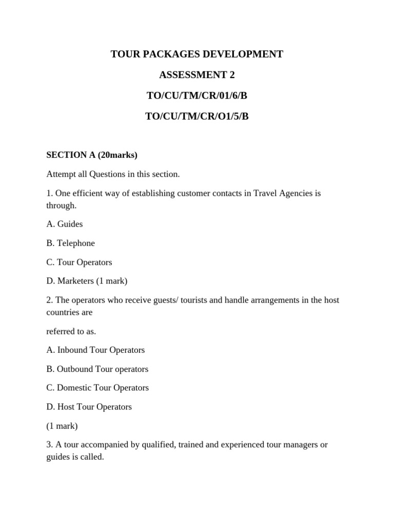 Tour Package Development Assessment Guide | PDF | Pricing | Business