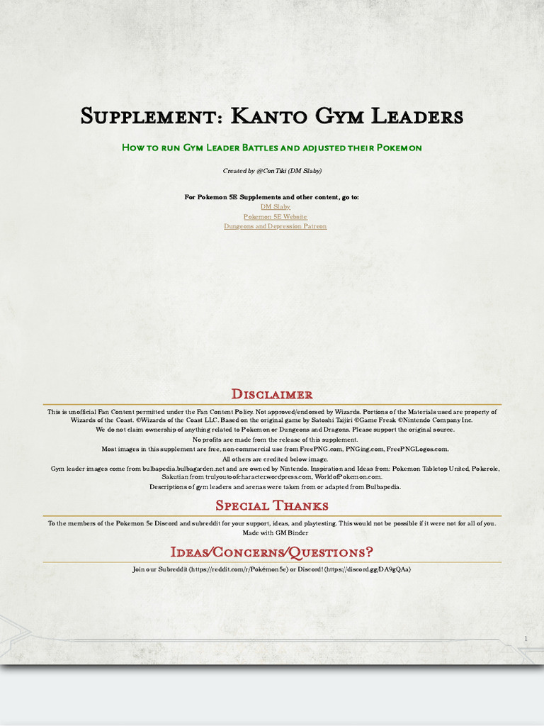 Kanto Gym Leaders Battle Guide | PDF | Wizards Of The Coast | Pokémon
