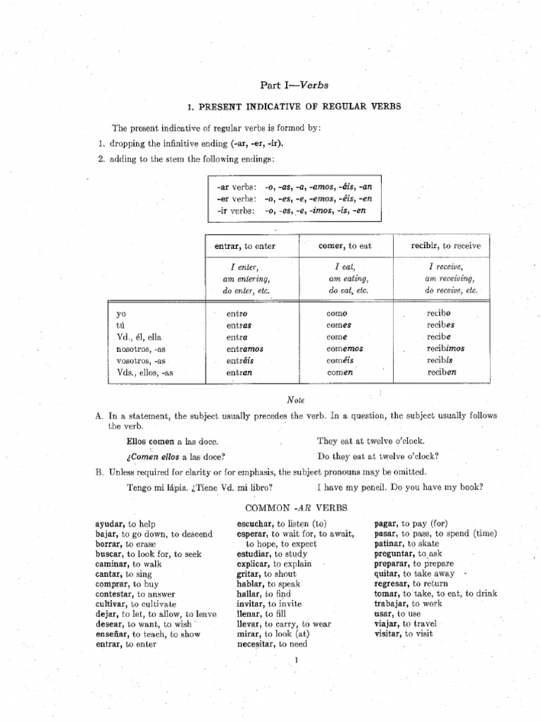 1 Present Indicative of Regular Verbs | PDF | Linguistic Typology ...