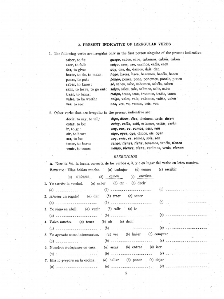 2 Present Indicative of Irregular Verbs | PDF | Grammar | Semantic Units