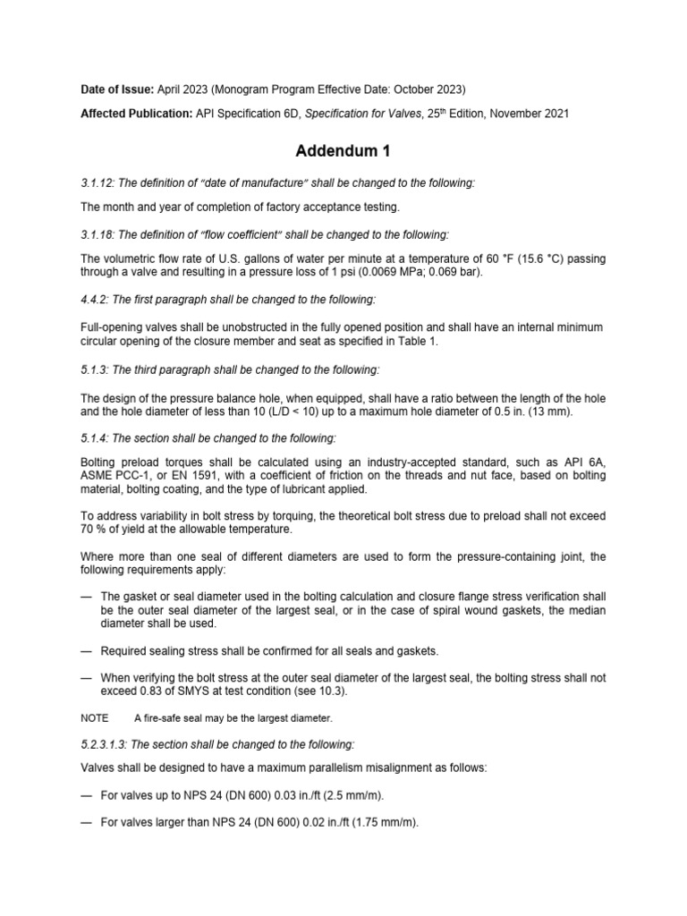 API 6D 25th Edition Addendum 1 April 2023 | PDF | Liquids | Applied And ...