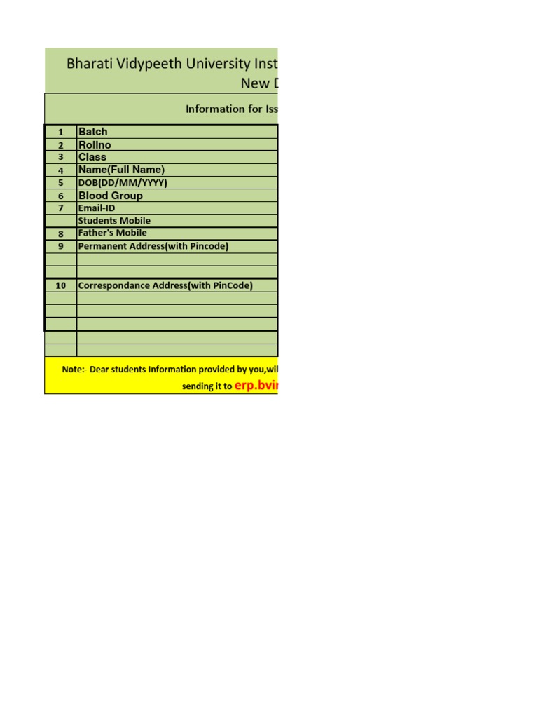 I Card Format To Be Filled by Individual Student | PDF