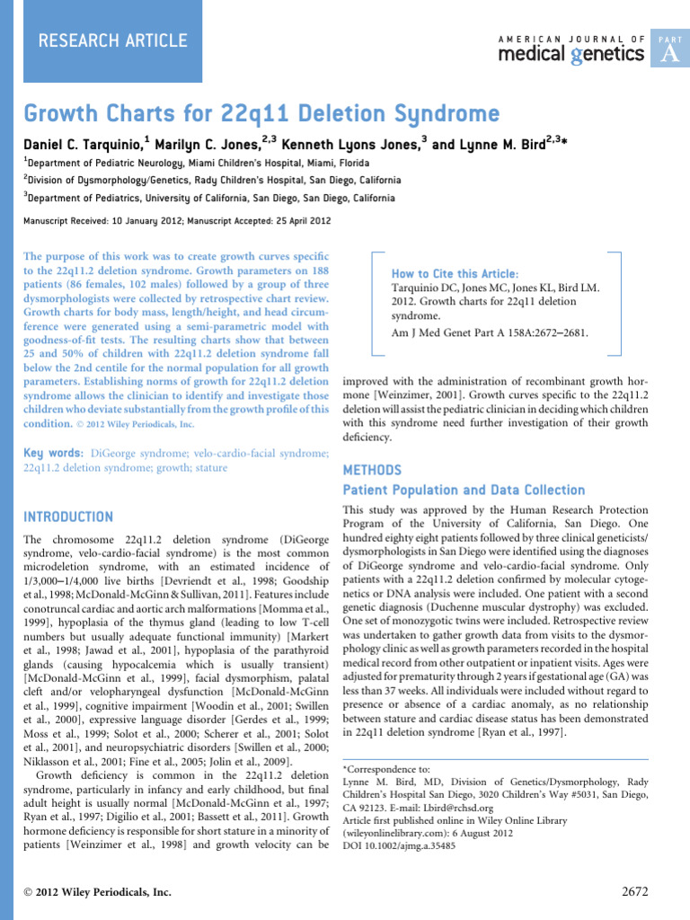 Growth Charts for 22q11 Deletion Syndrome | PDF | Standard Deviation ...