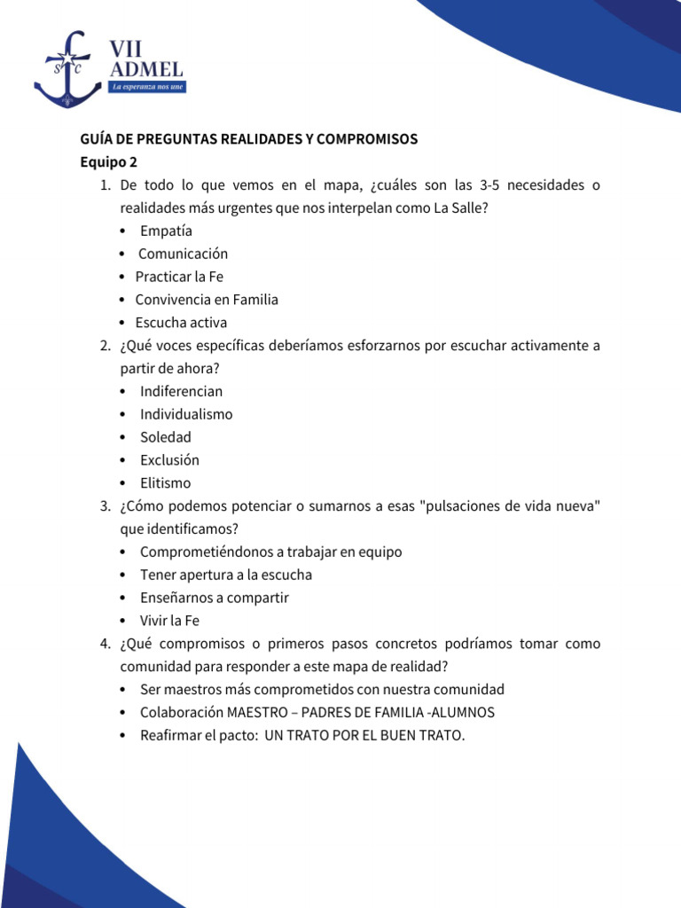 Guía de Preguntas Realidades y Compromisos Cjes | PDF