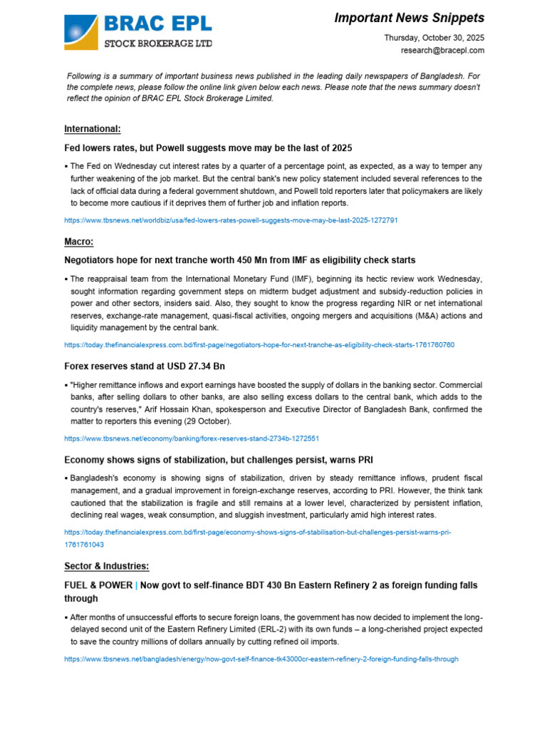 Key Business Updates: October 30, 2025 | PDF | United States Dollar ...