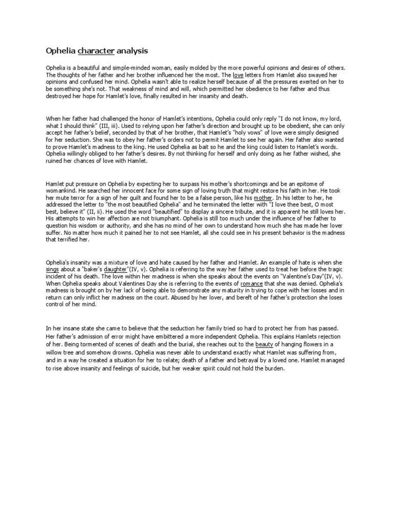 Ophelia Character Analysis | PDF | Hamlet | Insanity