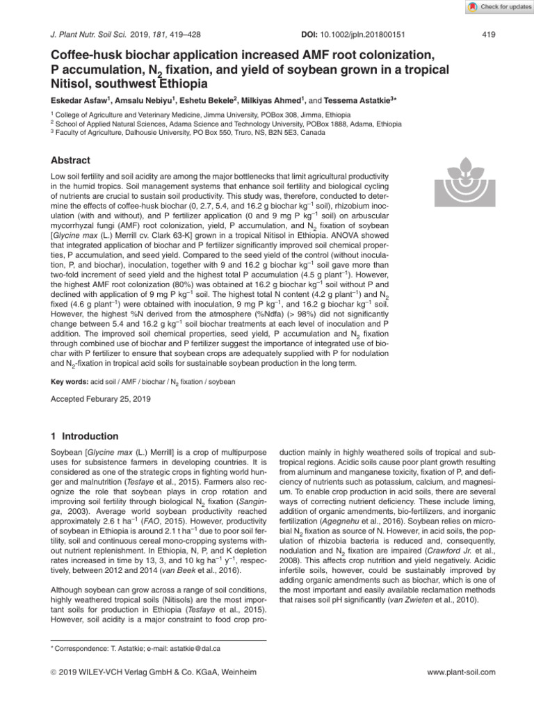 Journal of Plant Nutrition and Soil Science - 2019 - Asfaw - Coffee Husk Biochar Application ...