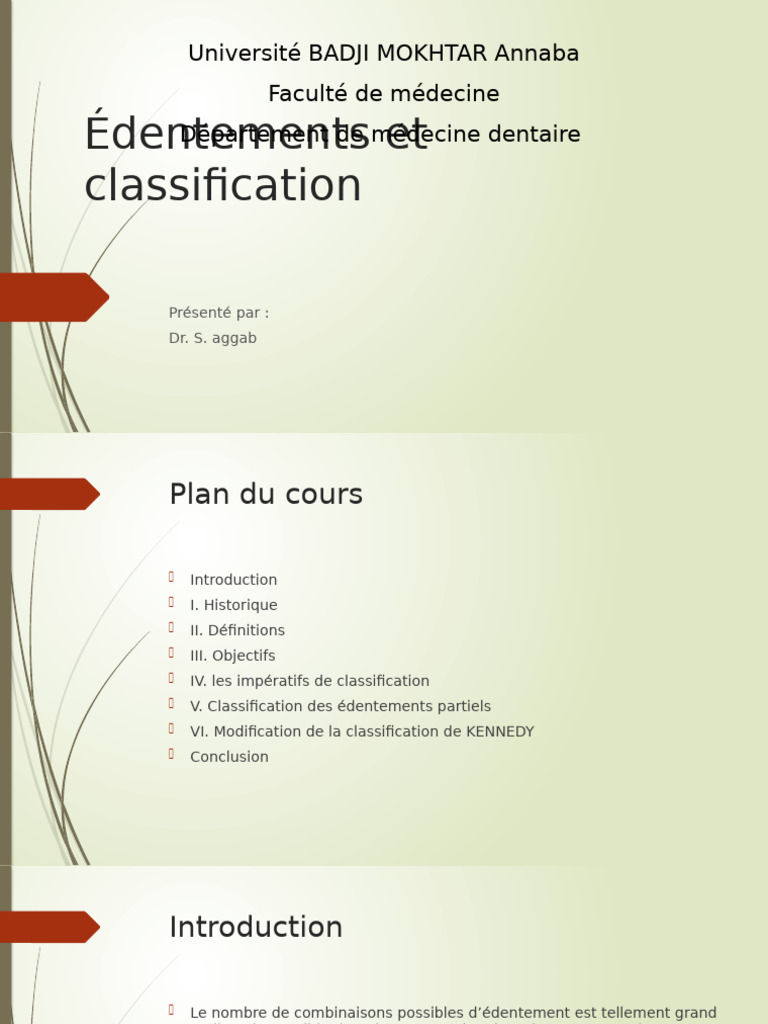 Classification des Édentements Dentaires | PDF