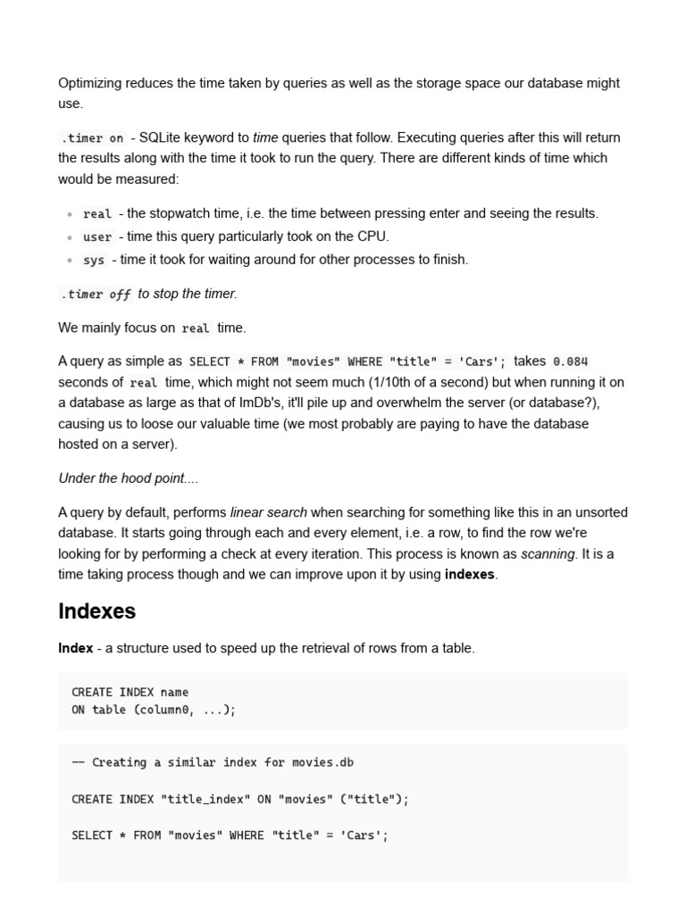 CS50 SQL - Week 5 | PDF | Database Index | Database Transaction