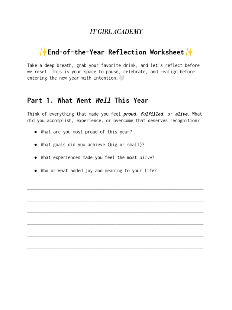 Year-End Reflection Worksheet | PDF