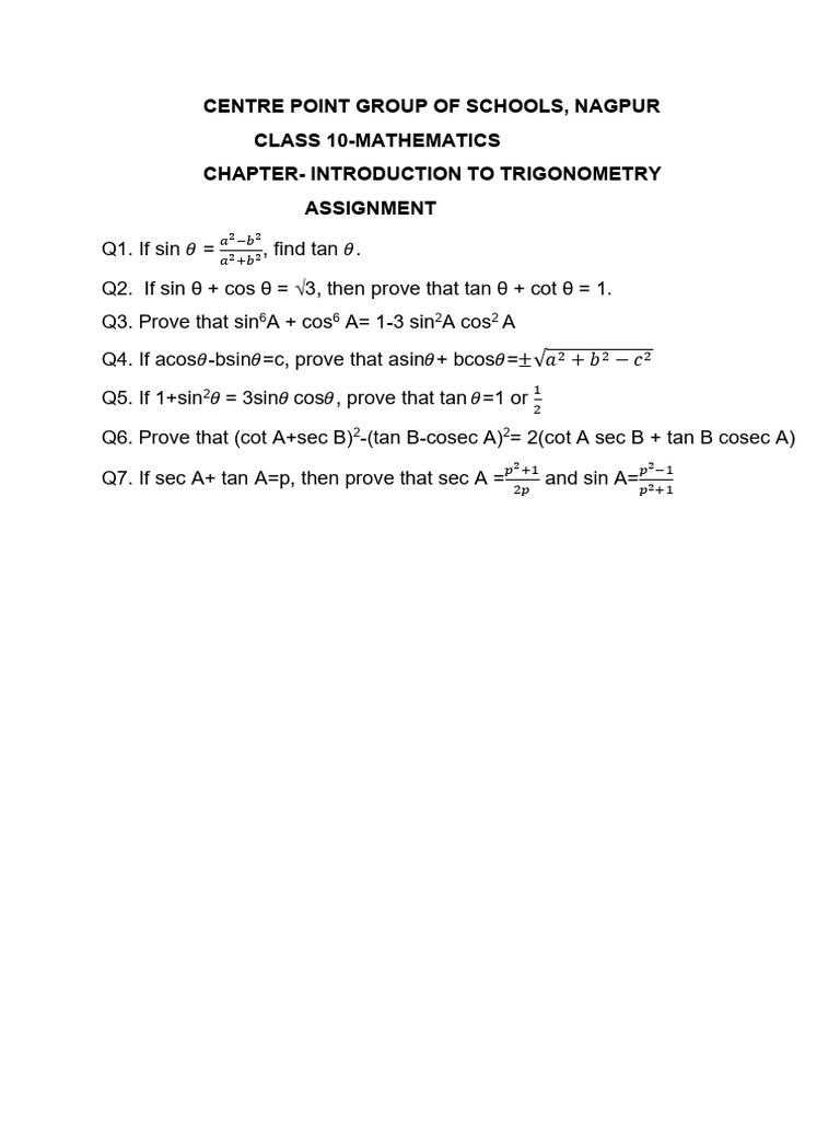 Centre Point Group of Schools, Nagpur Class 10-Mathematics Chapter ...