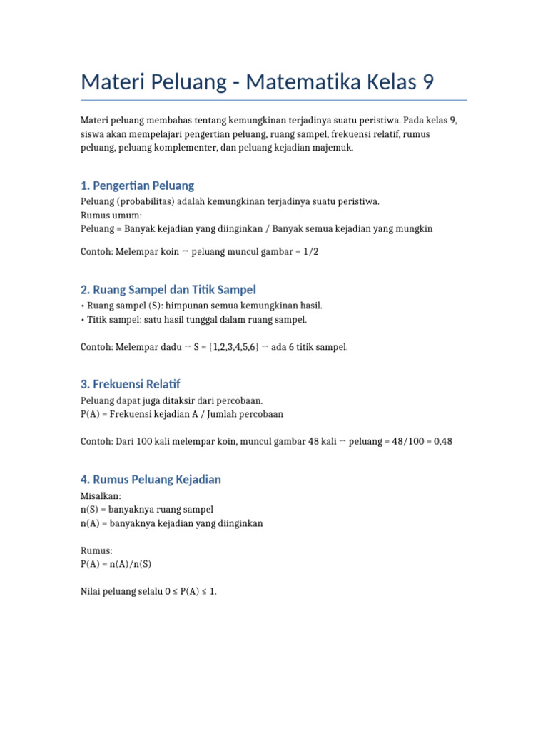 Materi Peluang untuk Kelas 9 | PDF