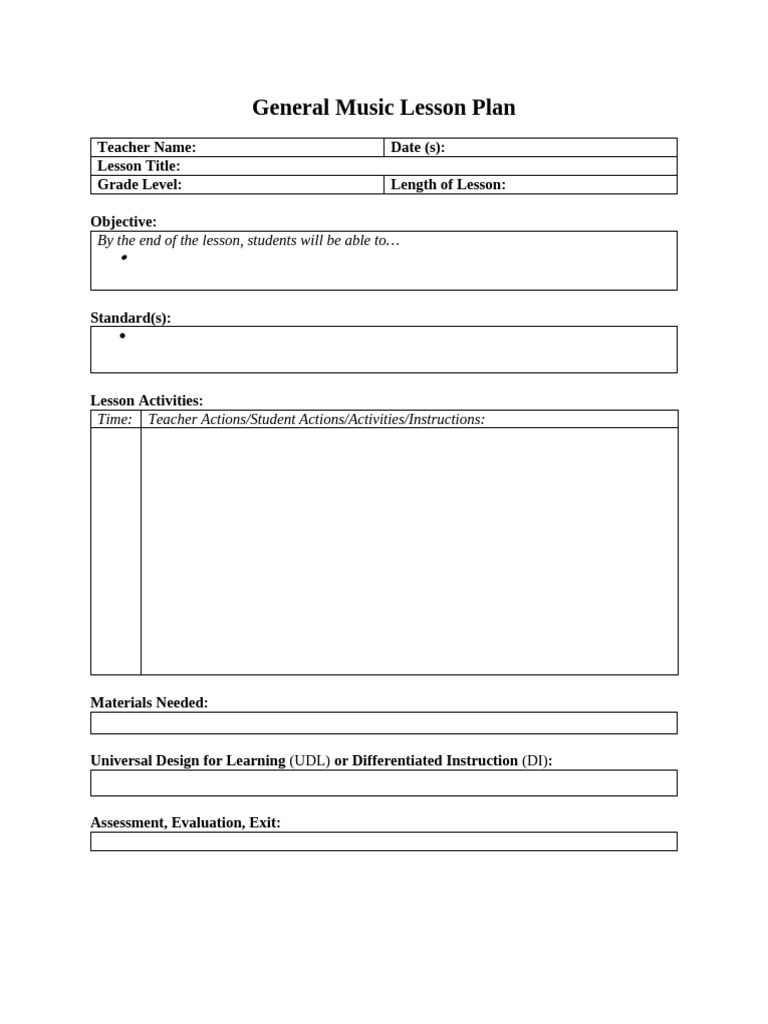 TEMPLATE General Music Lesson Plan | PDF