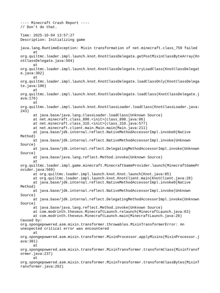 Minecraft Game Initialization Crash Report | PDF | Software | Computing