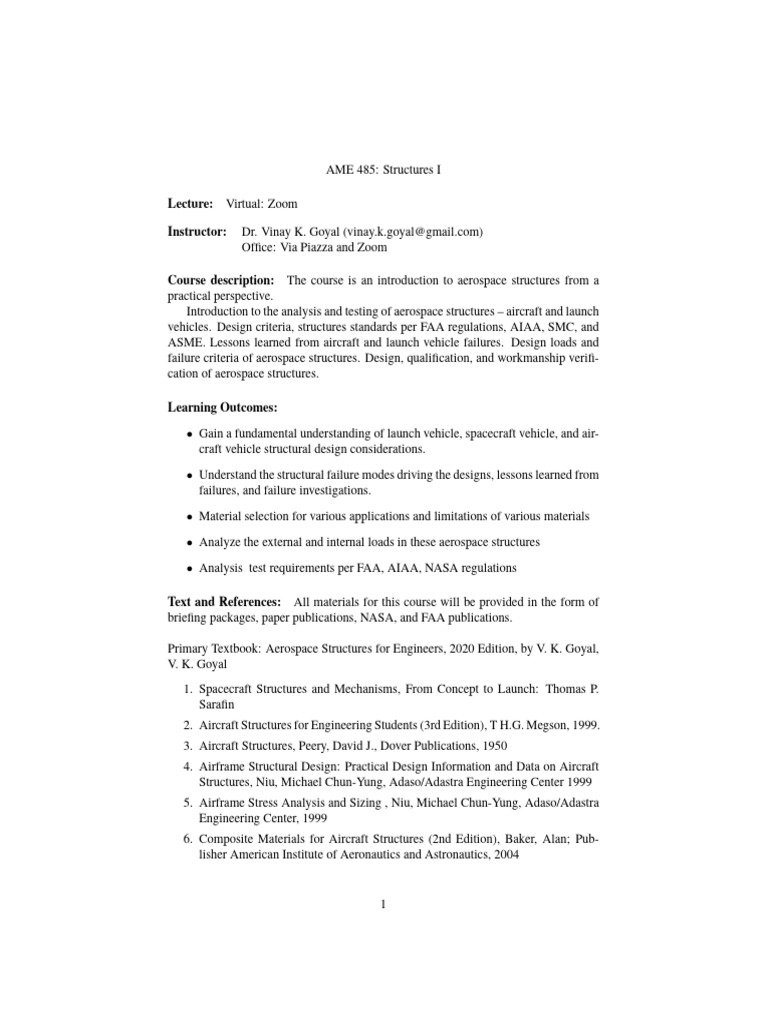 Aerospace Structures Course Overview | PDF | Aerospace