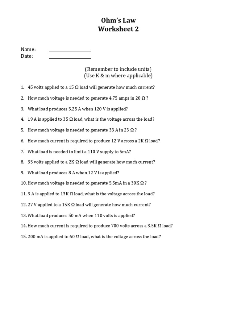 Ohm's Law Practice Worksheet | PDF