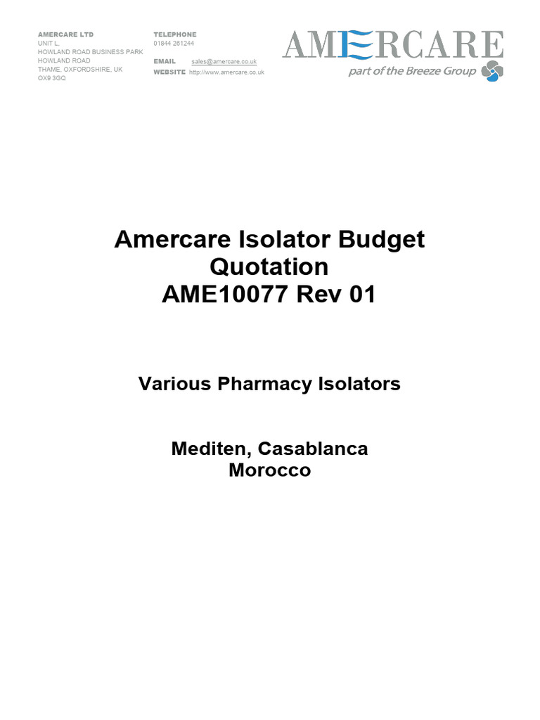 Amercare Isolator Budget Quotation | PDF | Indemnity | Business