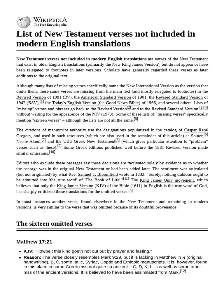 List of New Testament Verses Not Included in Modern English ...