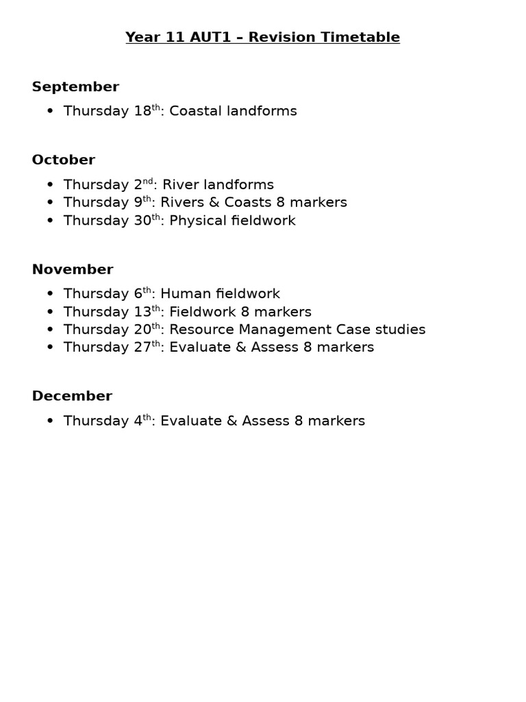 Year 11 AUT1 - Revision TT | PDF