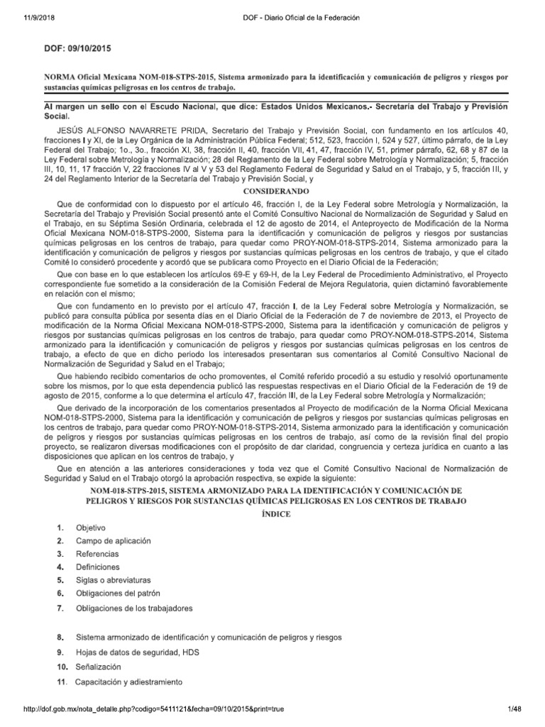 Nom 018 STPS 2015 PDF | PDF