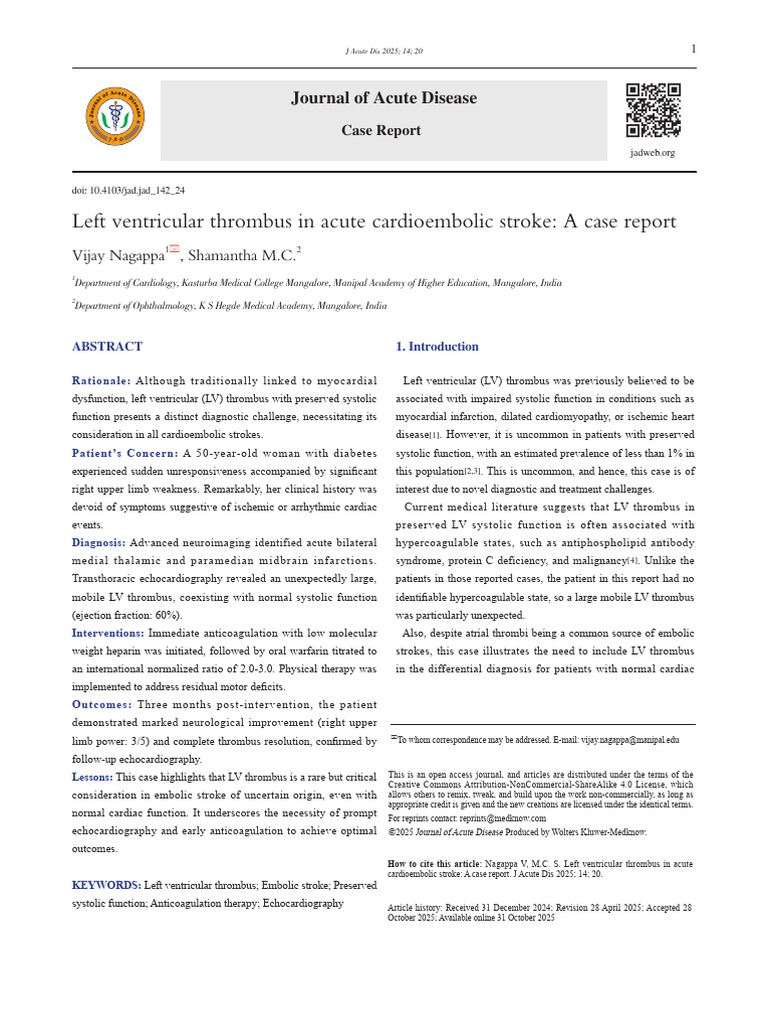 Left Ventricular Thrombus in Stroke Case | PDF | Stroke | Echocardiography