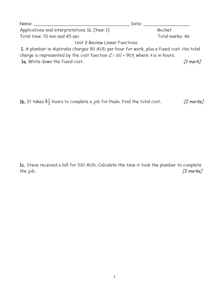 Unit 2 Review Linear Functions (Part 2) 2 | PDF | Line (Geometry ...