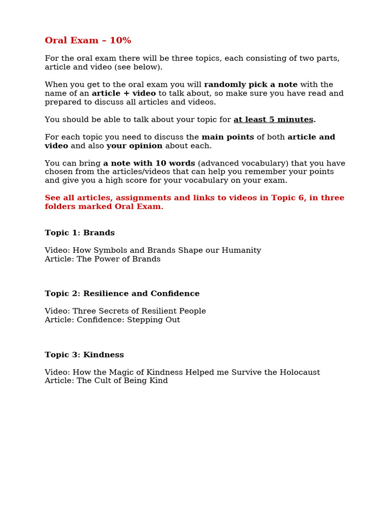 Oral Exam Preparation Guide | PDF
