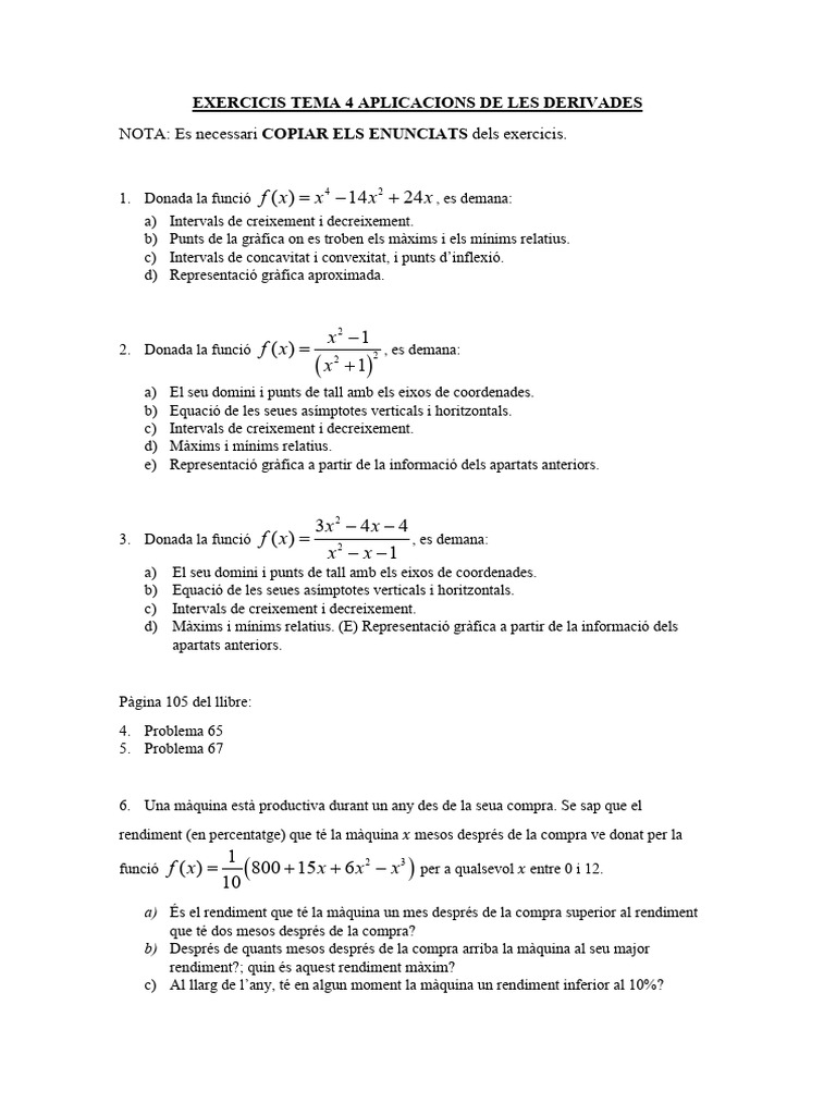 Exercicis Tema 4 Aplicacions de Les Derivades | PDF