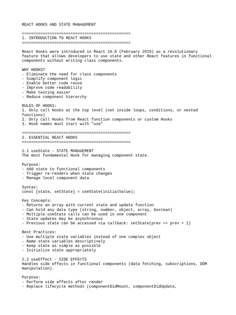 2 React Hooks and State Management | PDF | Computer Science ...