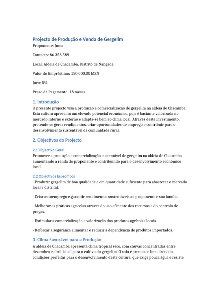Produção Sustentável de Gergelim em Nangade | PDF | Agricultura | Economia