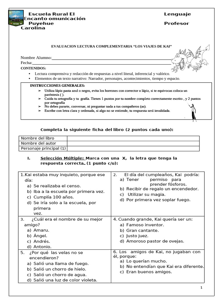 Evaluación de Lectura: "Los Viajes de Kai" | PDF