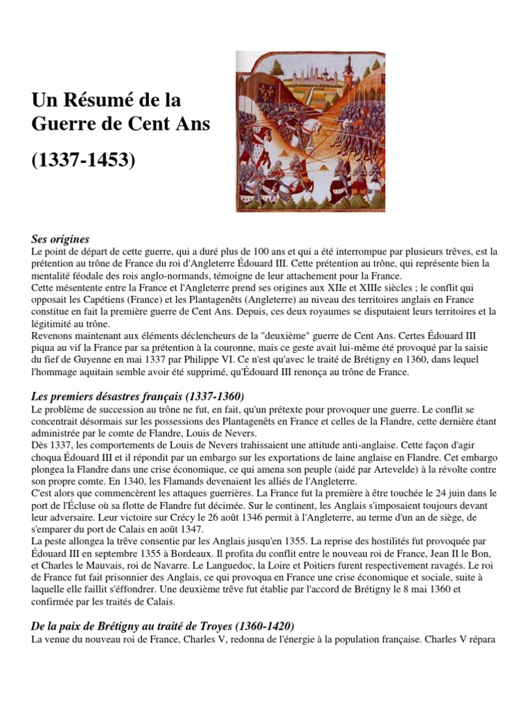Un Résumé de La Guerre de Cent Ans | PDF | Henry V d'Angleterre ...