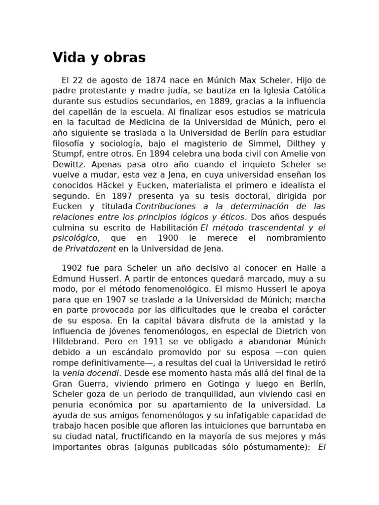 Vida y obra de Max Scheler: filosofía y legado | PDF