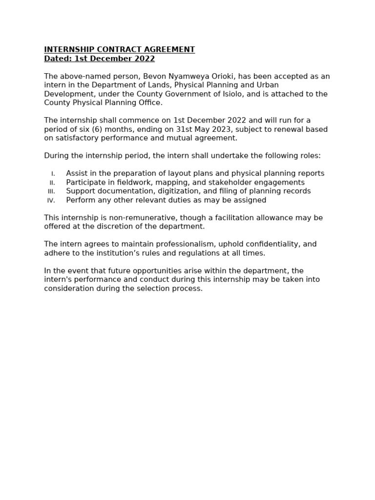 Internship Contract Agreement | PDF