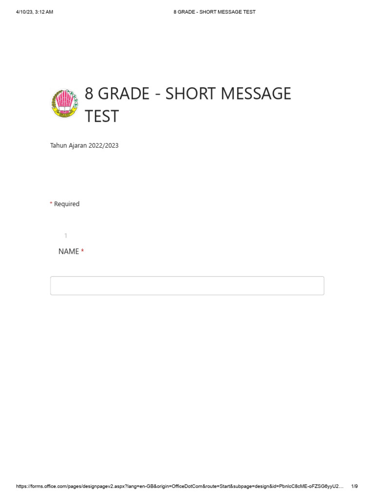8th Grade Short Message Test | PDF