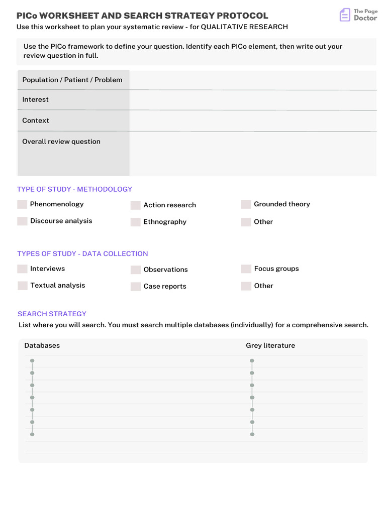 PICo Worksheet for Qualitative Research | PDF