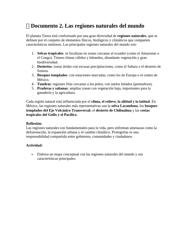 Regiones Naturales del Mundo: Tipos y Características | PDF