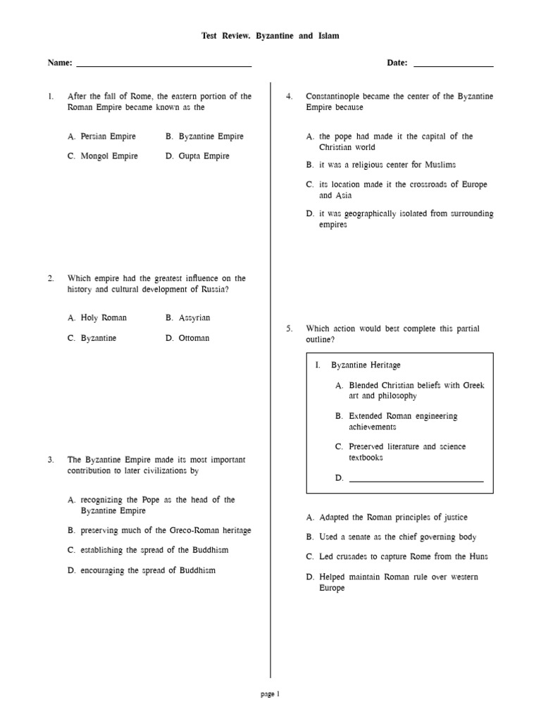 Test Review. Byzantine and Islam | PDF | Byzantine Empire | Monotheism