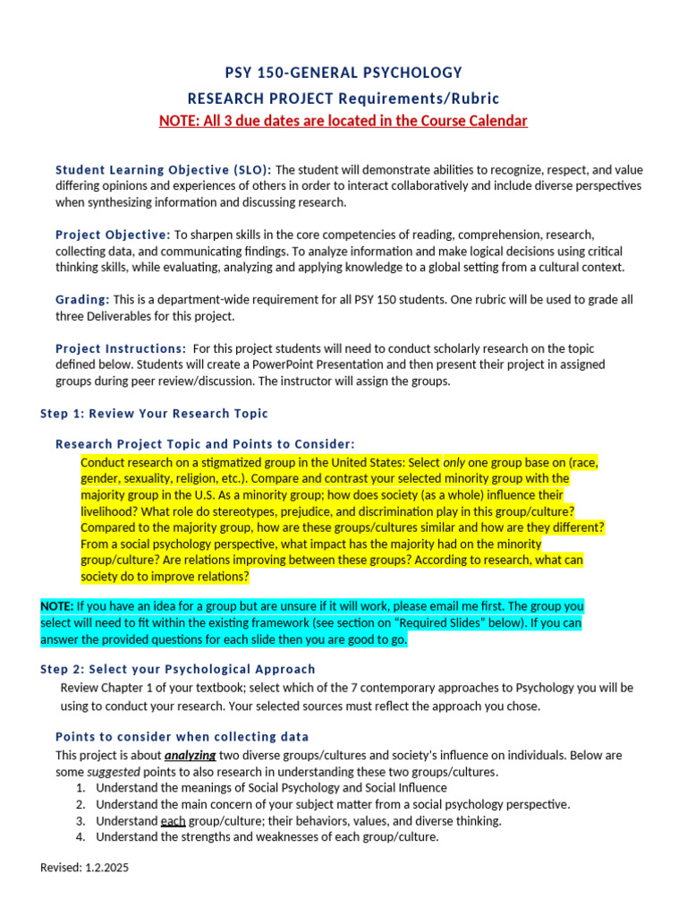 PSY 150 Research Project (1.2.2025) | PDF | Psychology | Citation