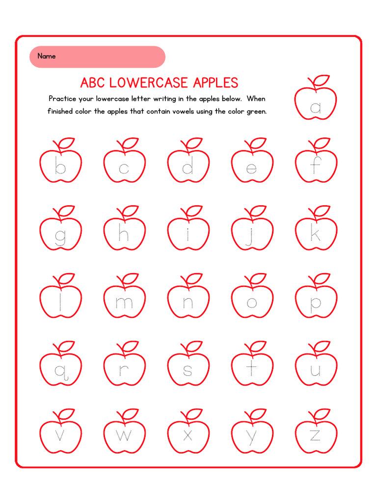 Apple ABC Lowercase Practice Worksheet | PDF