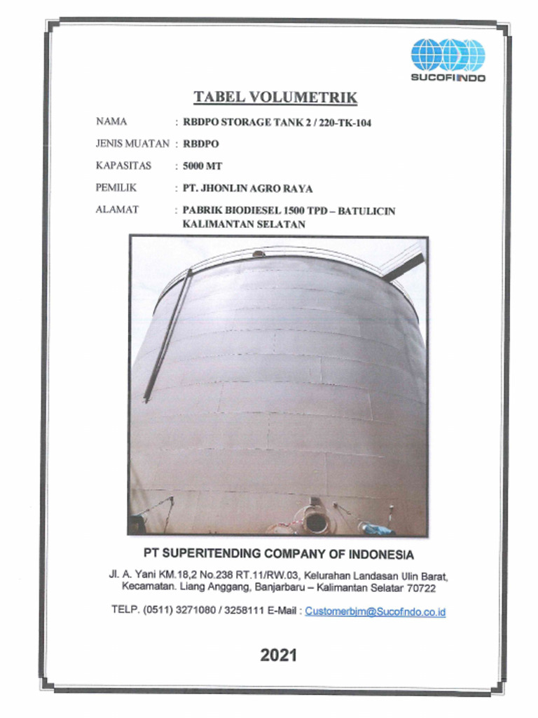 Rbdpo Storage Tank 2 - 220-Tk-104 | PDF