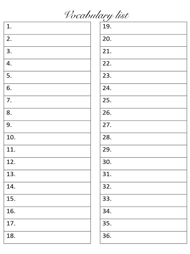 Vocabulary List A6: 36 Vocab | PDF